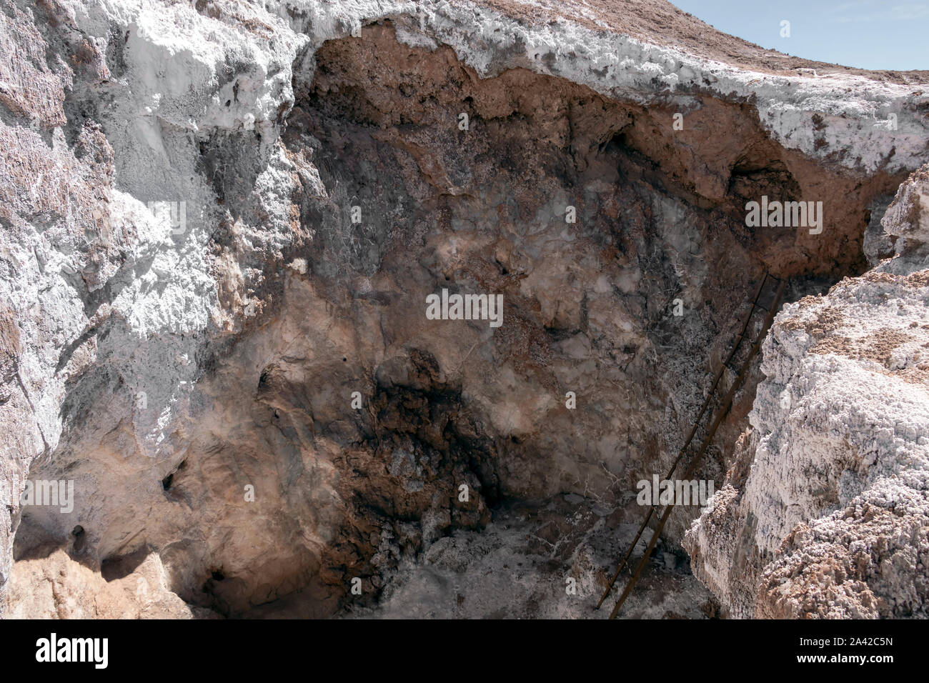 Salt crystals on the salty surface of saline desert close up. Natural ...