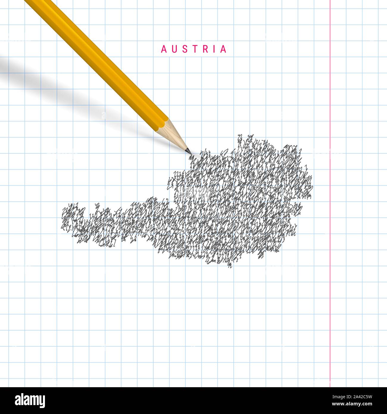 Austria sketch scribble map drawn on checkered school notebook paper ...