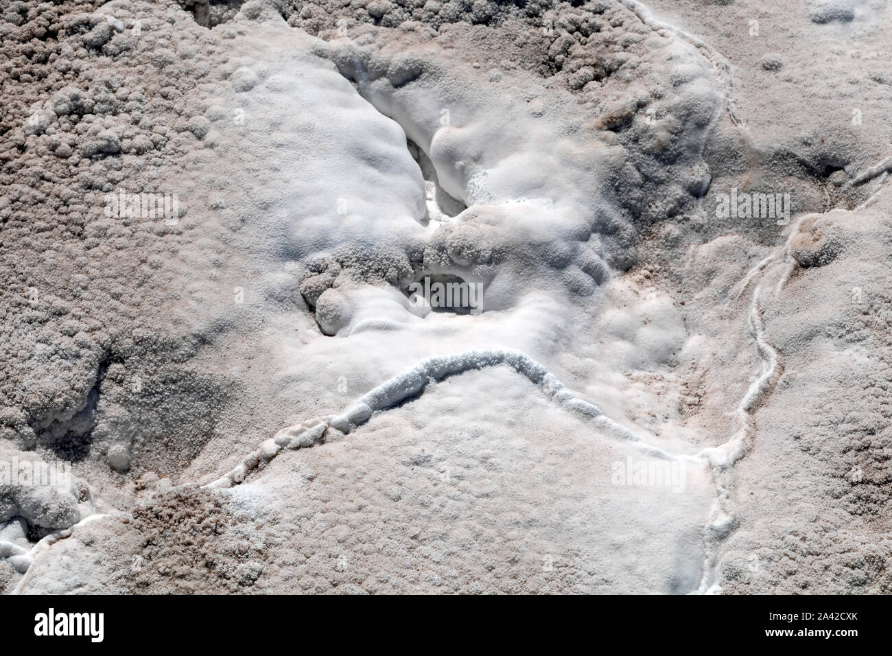 Salt crystals on the salty surface of saline desert close up. Natural ...