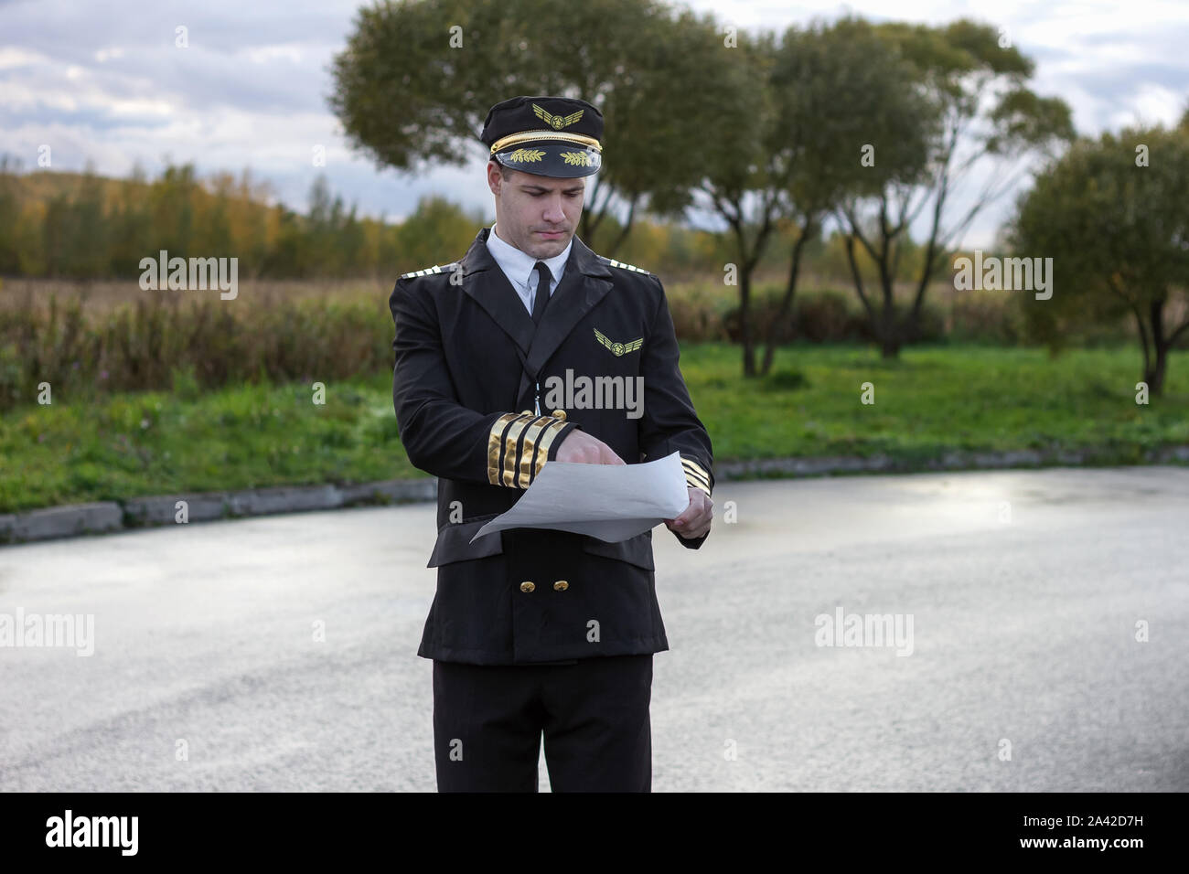 pilot flight plan checklist papers weather uniform airline Stock Photo ...