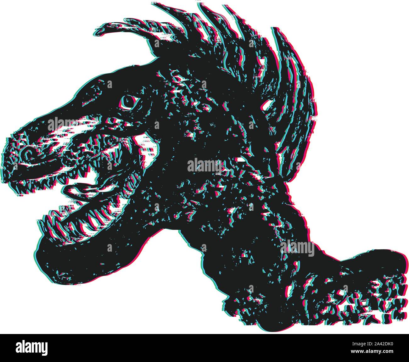 Grunge portrait of the velociraptor, illustration of the dinosaur Stock ...