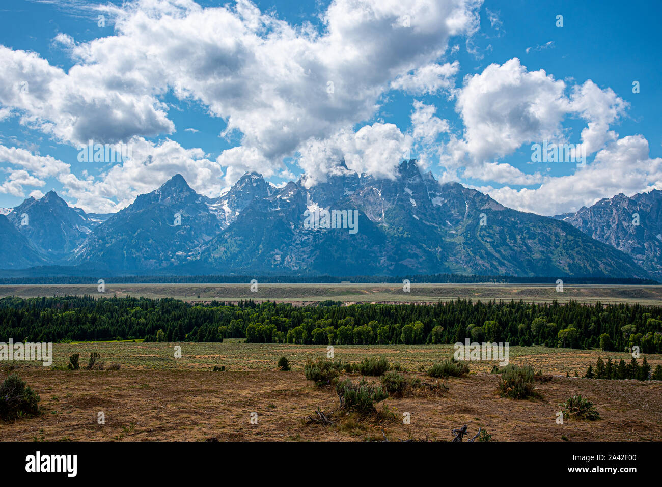 Peaks of the Grand Teton range at the Grand Teton national park in ...