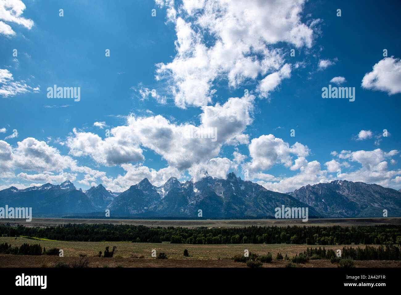 Peaks of the Grand Teton range at the Grand Teton national park in ...