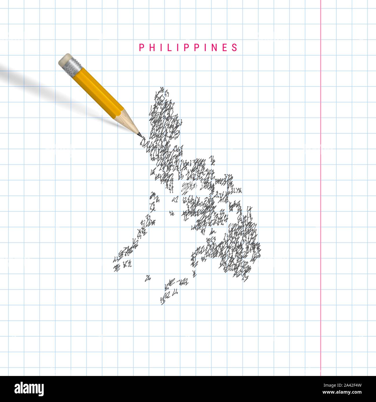 Philippines sketch scribble map drawn on checkered school notebook ...