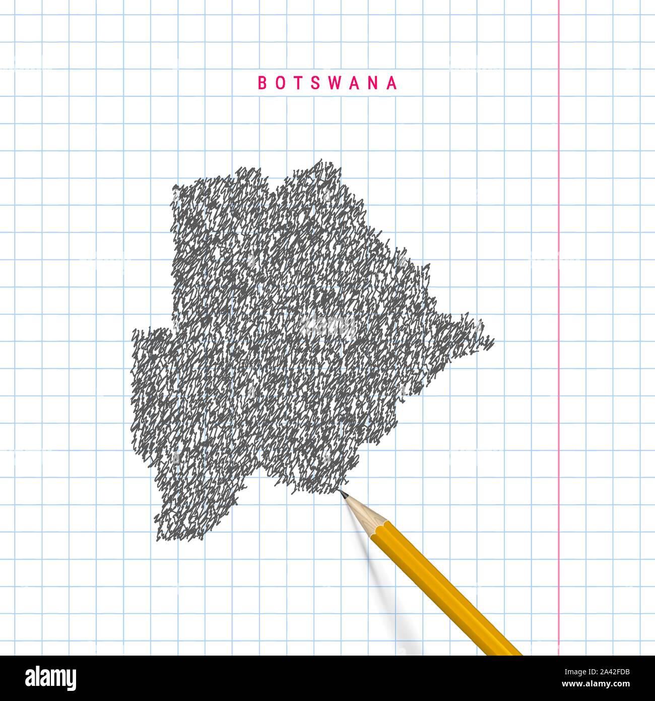 Botswana sketch scribble map drawn on checkered school notebook paper ...