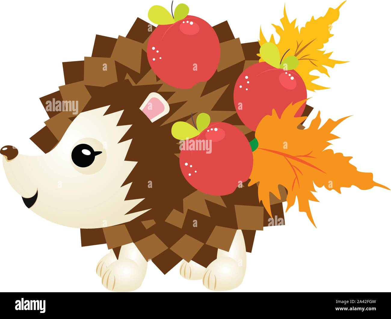 Cute cartoon hedgehog with maple autumn leaves and food Stock Vector ...
