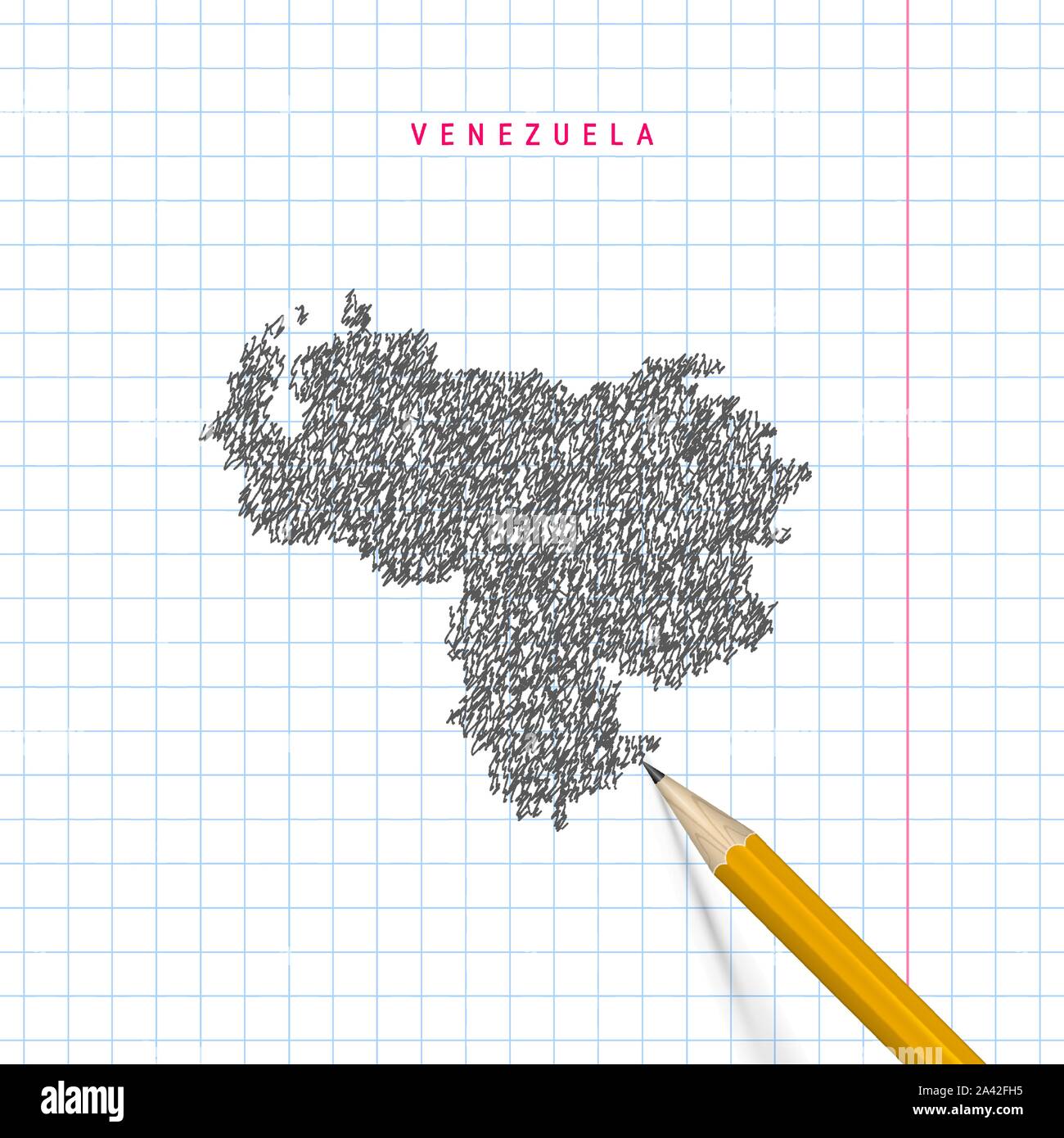 Venezuela sketch scribble map drawn on checkered school notebook paper ...