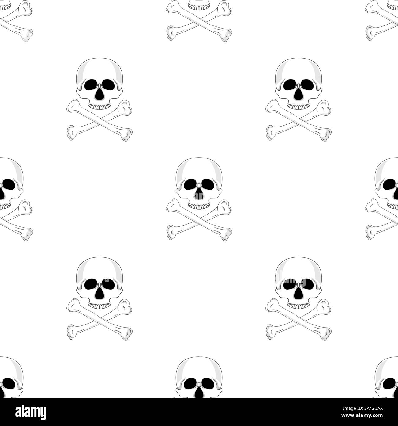 Seamless pattern with white skull and crossed bones isolated on white ...