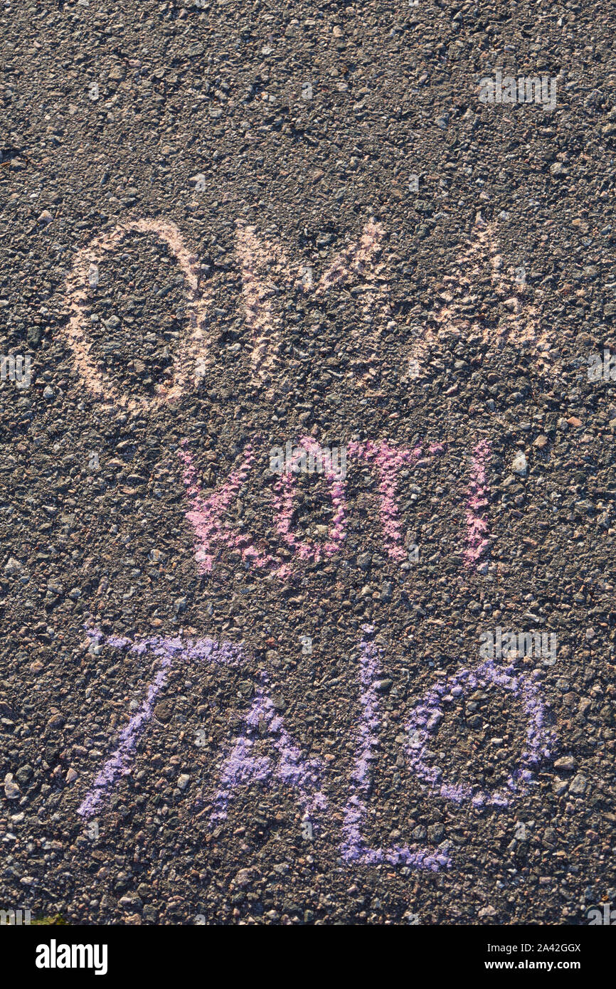 Chalk drawing or text in a asphalt Stock Photo - Alamy