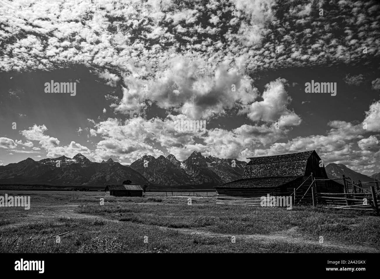 Mormon house and barn at the Grand Teton national park in Wyoming (USA ...