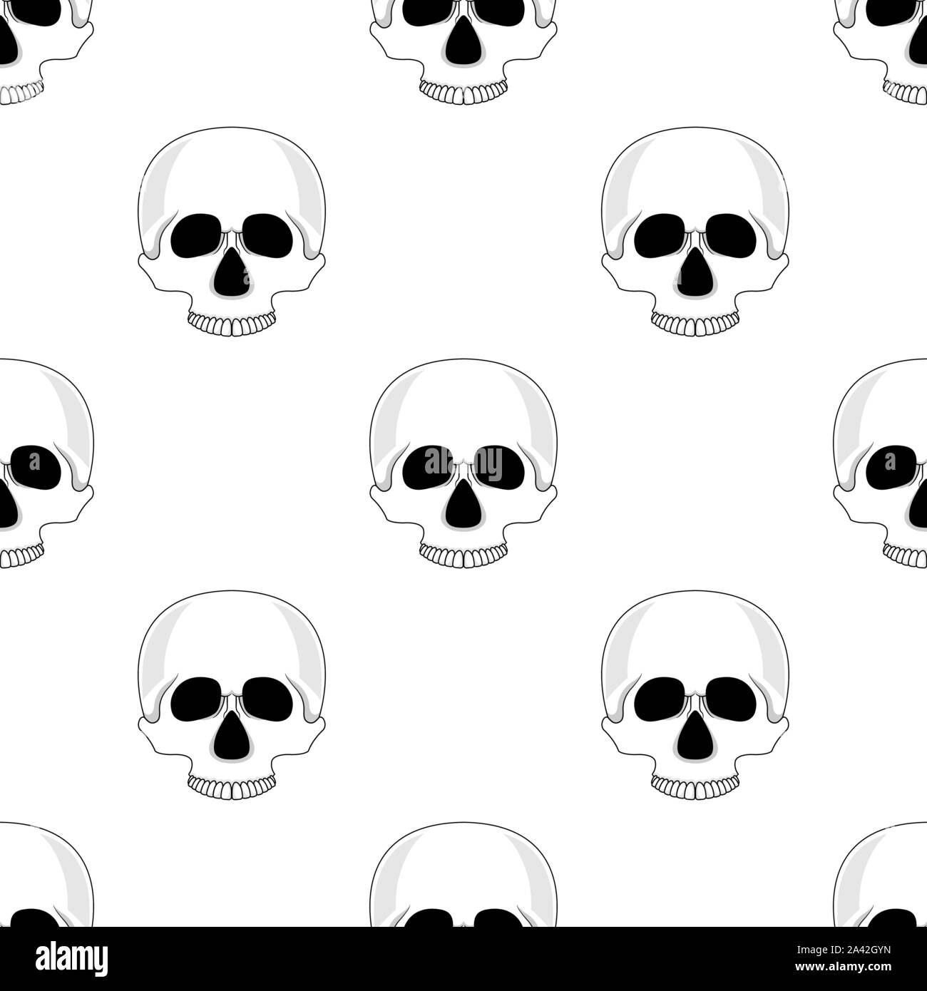 Seamless pattern with white skull isolated on white background. Vector ...