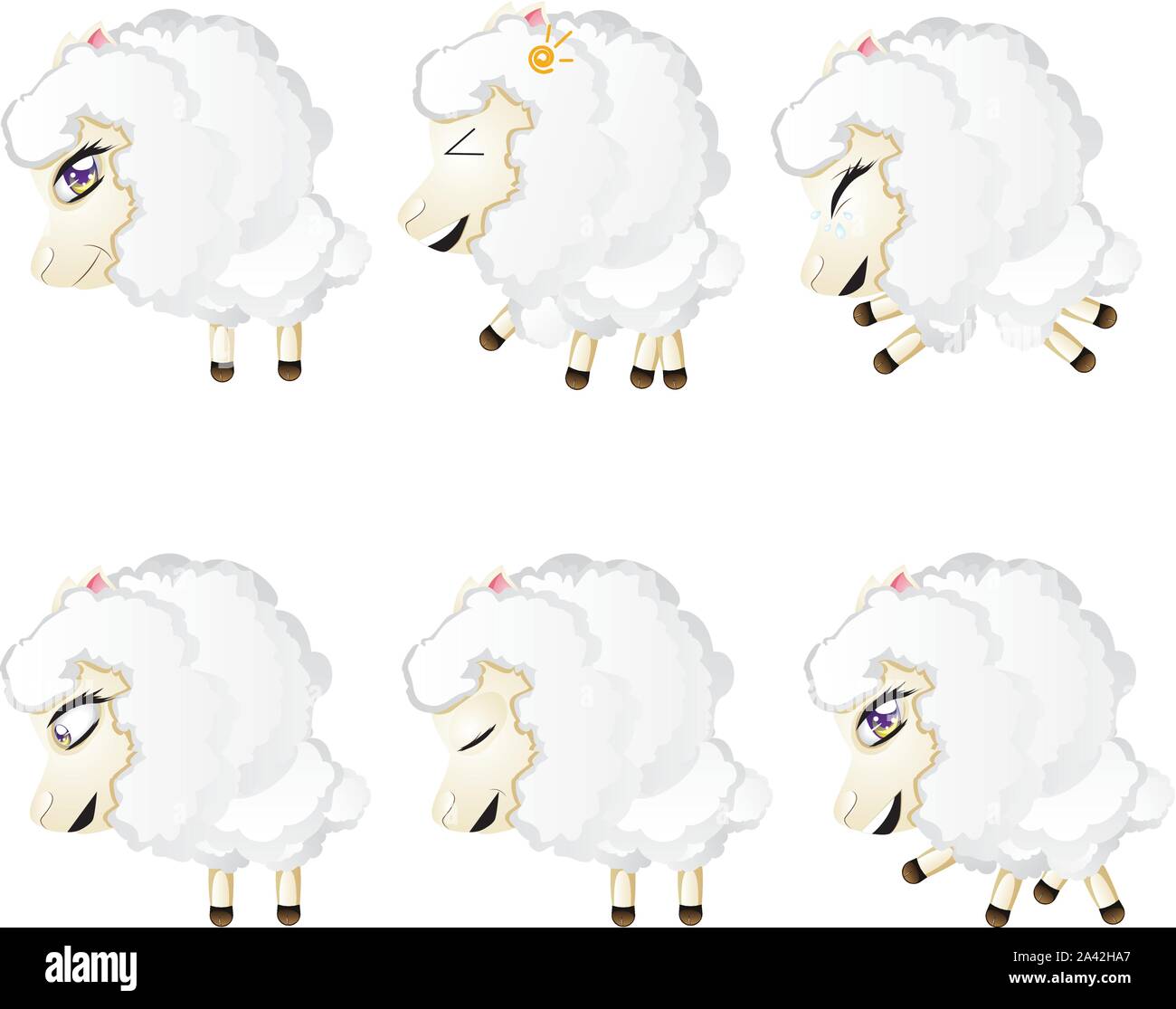 Set of cute sheep, chibi style, in different expressions Stock Vector ...