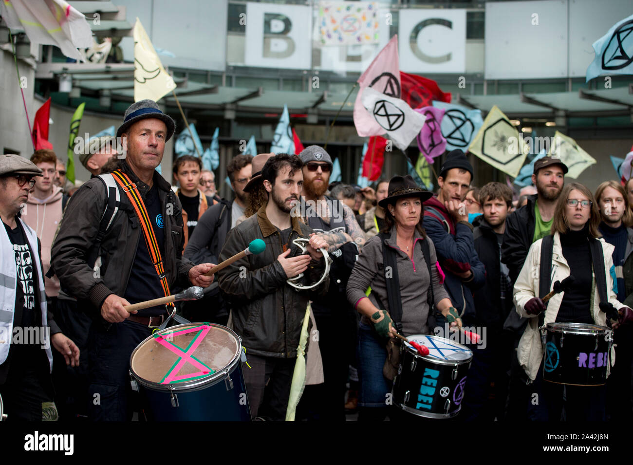 Extinction Rebellion, London, October 11th 2019. Occupying the BBC ...