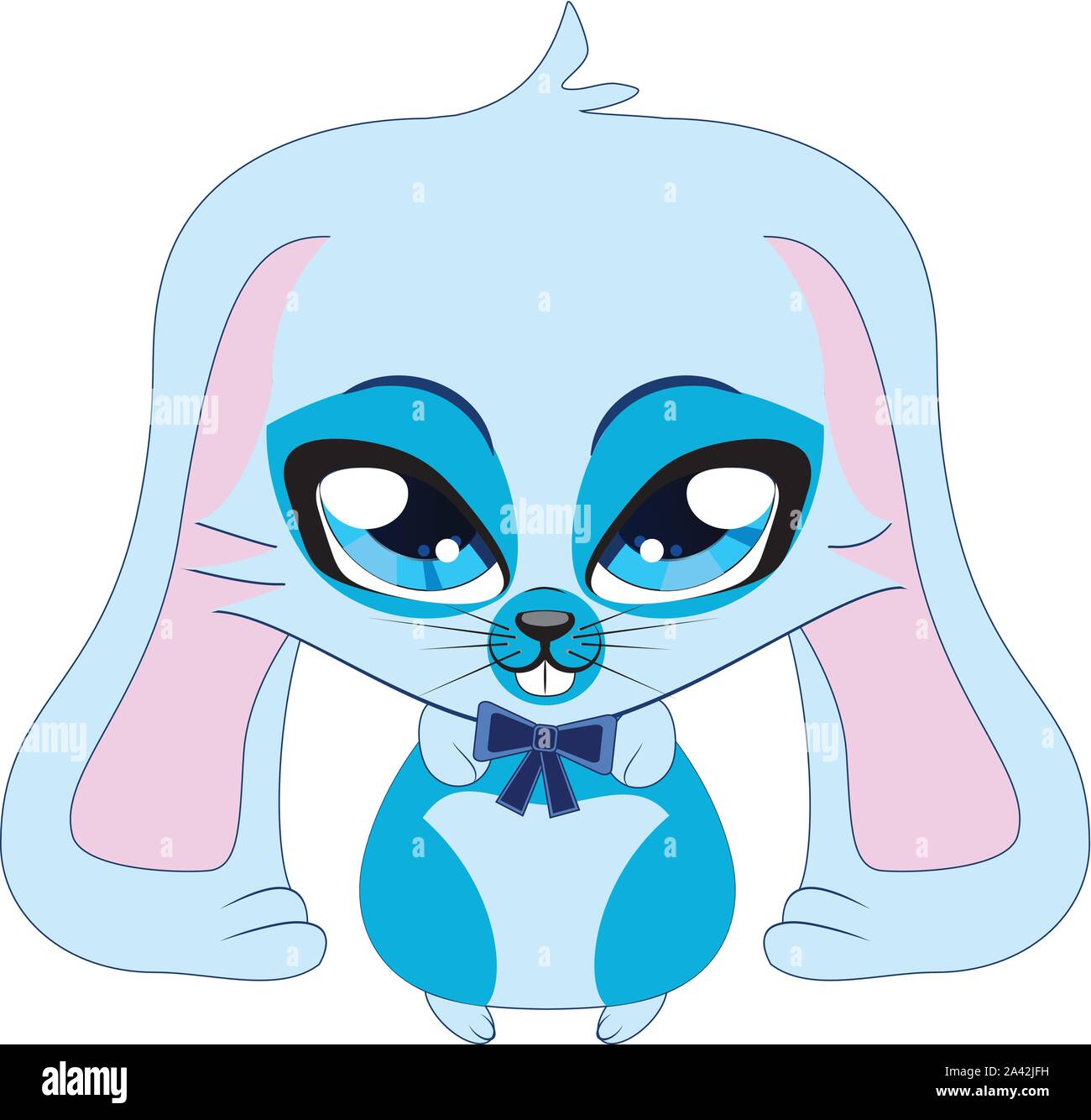 A cute blue bunny rabbit with a bow on white background Stock Vector ...