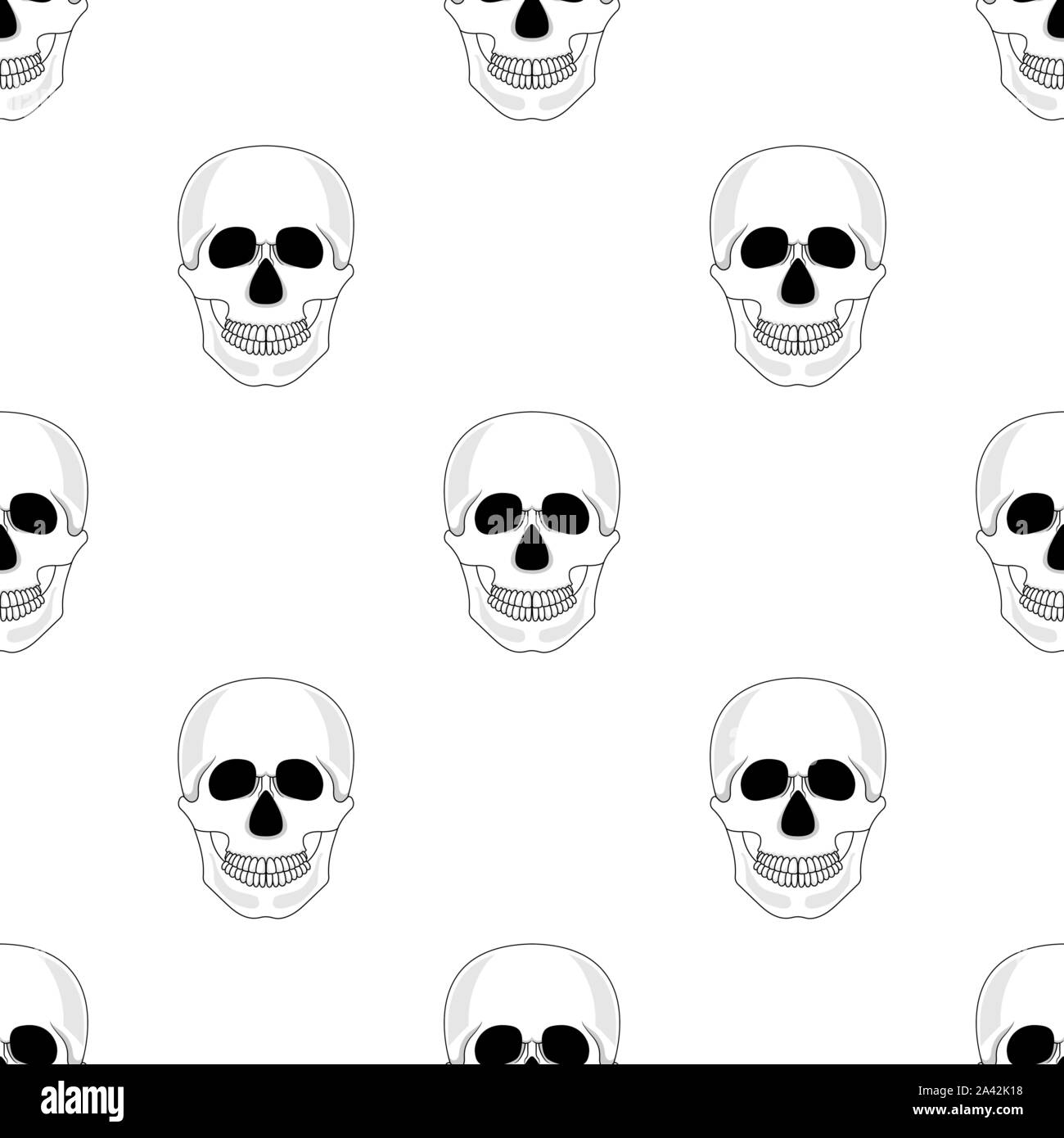 Seamless pattern with white skull isolated on white background. Cartoon ...
