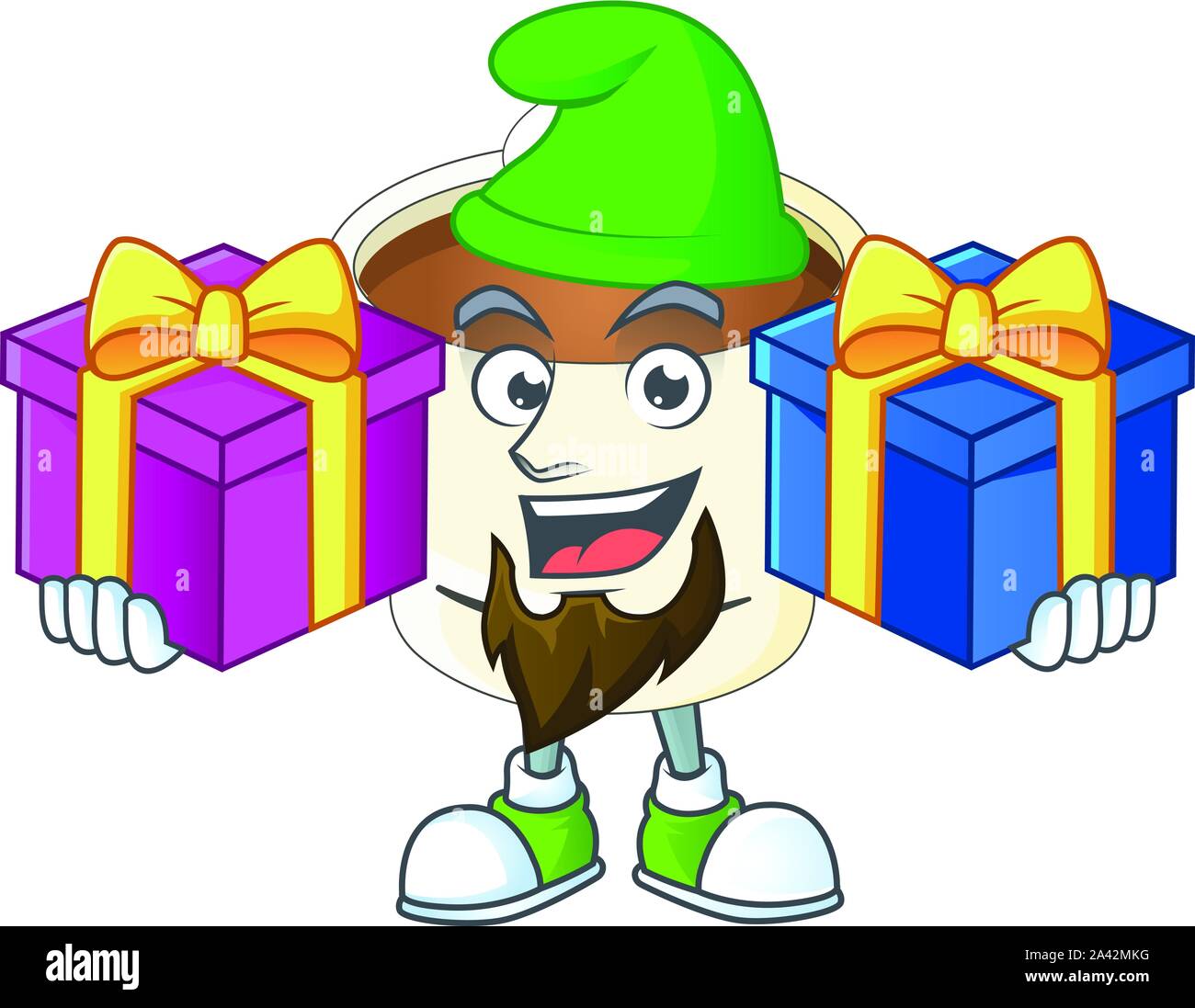 Bring two gifts cup coffee cartoon on white background Stock Vector ...