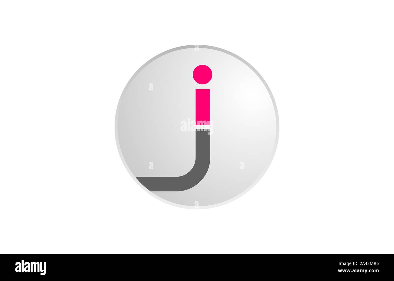 pink and grey alphabet letter j in a circle for logo icon design ...