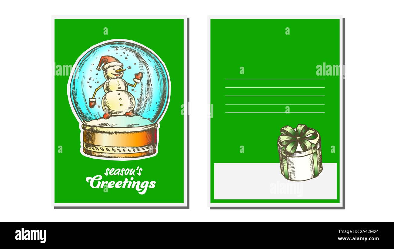 Christmas Greeting Card Vector. Snow Globe. Seasons. Winter Wishes ...