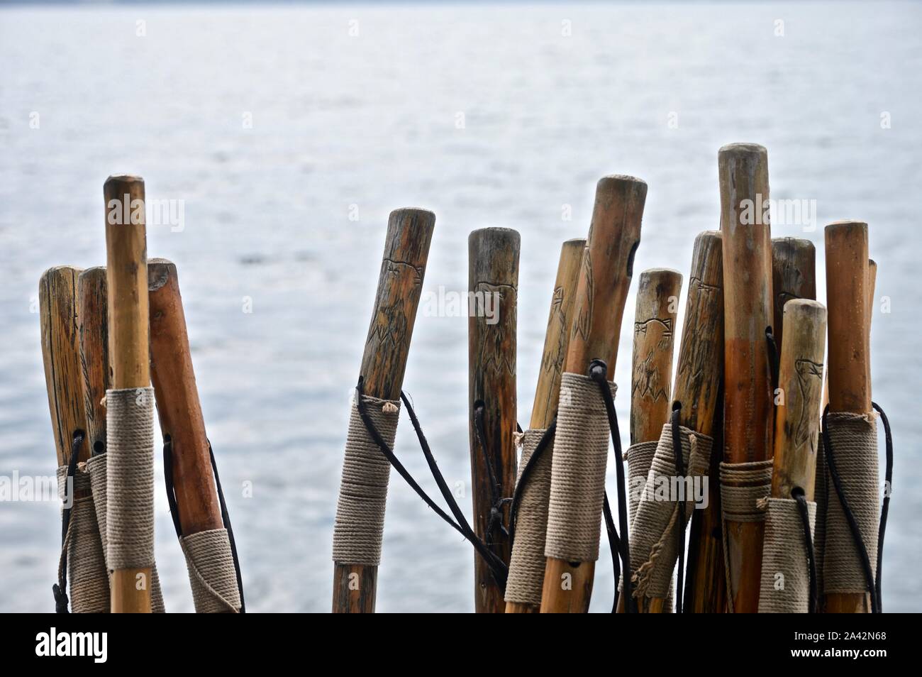 different sticks with meaningful carvings stored for passengers on ...