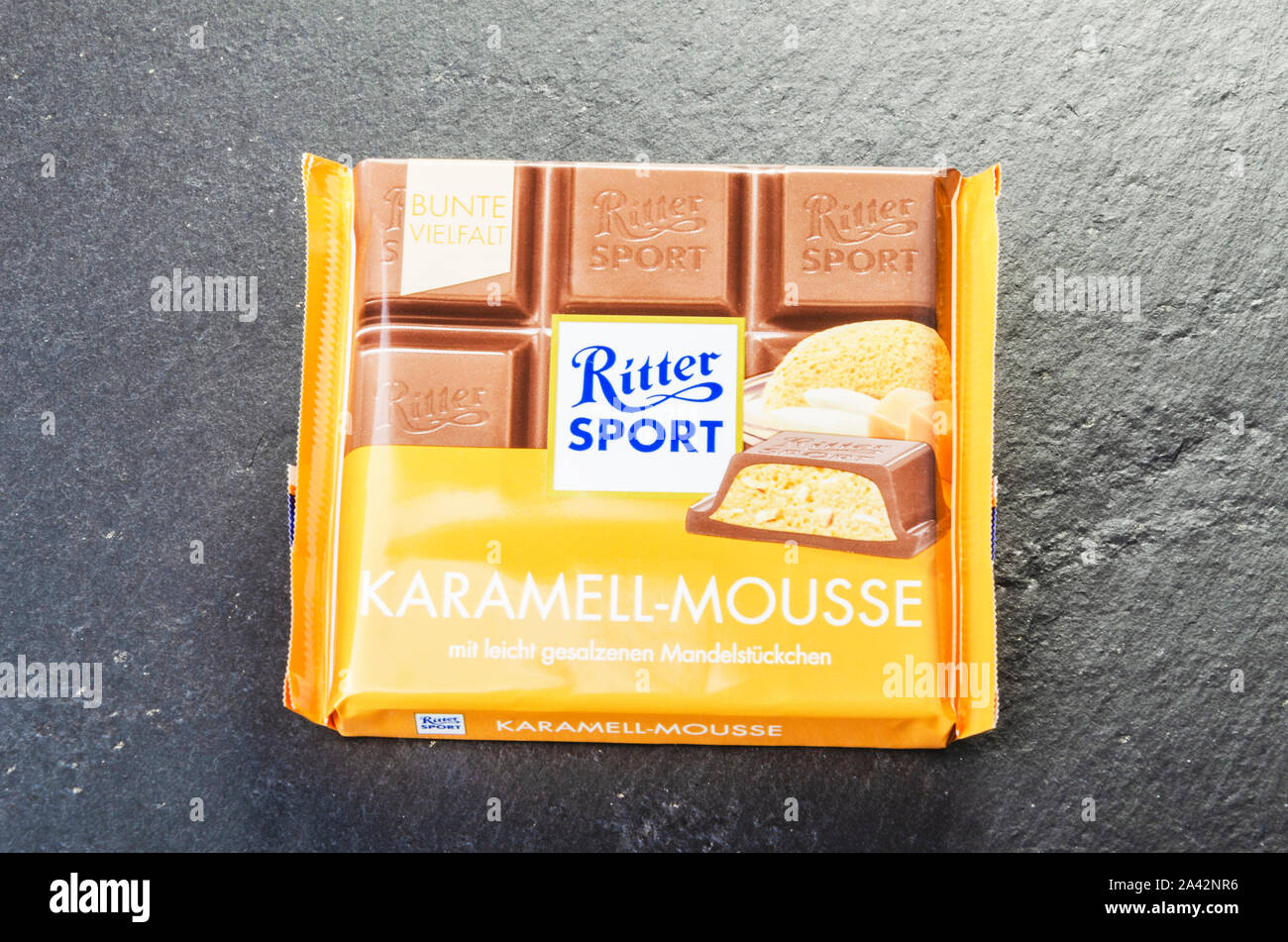 Ritter Sport chocolate bar isolated on stone slate background Stock ...