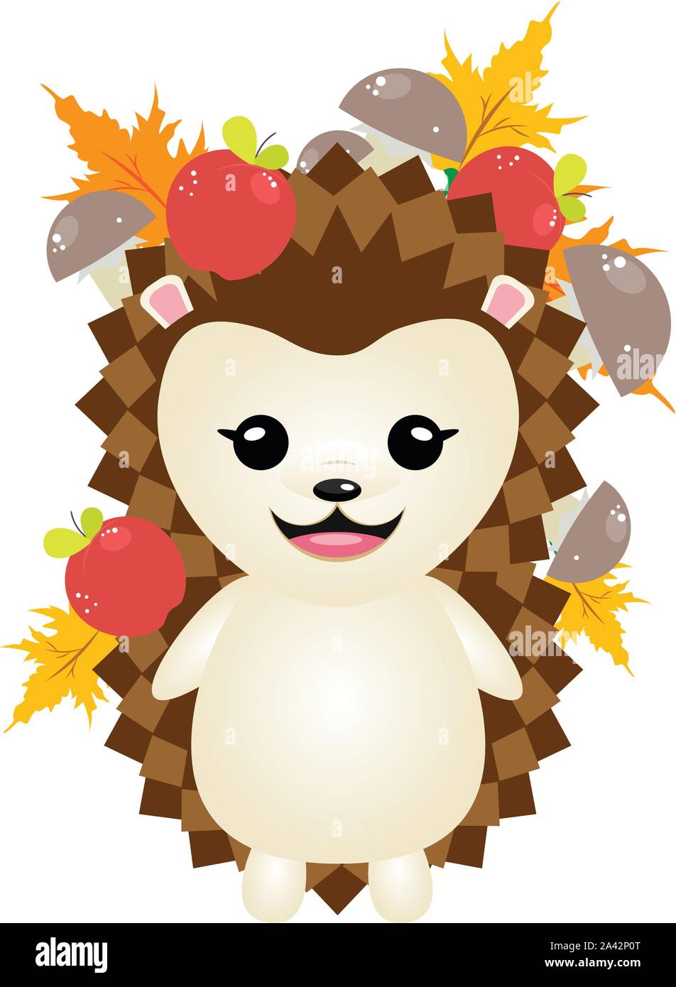 Cute cartoon hedgehog with maple autumn leaves and food Stock Vector ...