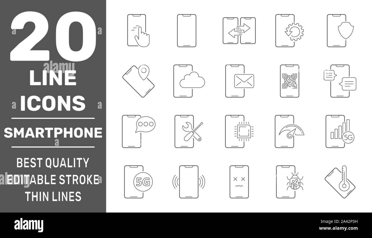 Modern smartphones vector icons. Linear pictograms collection. Modern ...