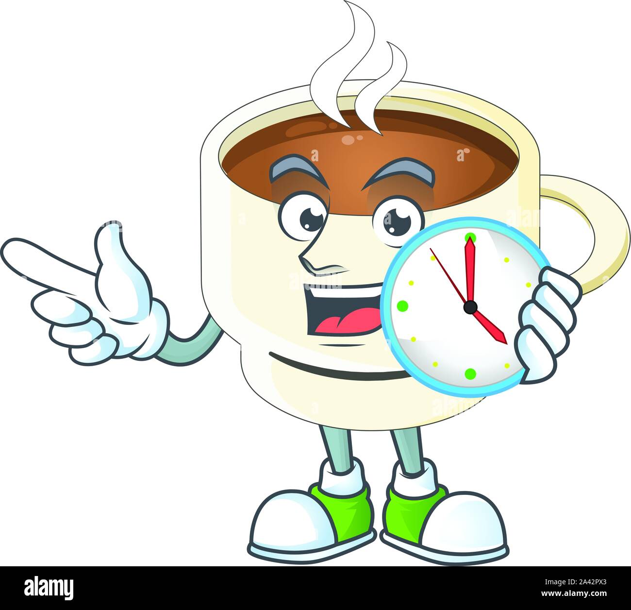 With clock character cup coffee in cartoon mascot Stock Vector Image ...