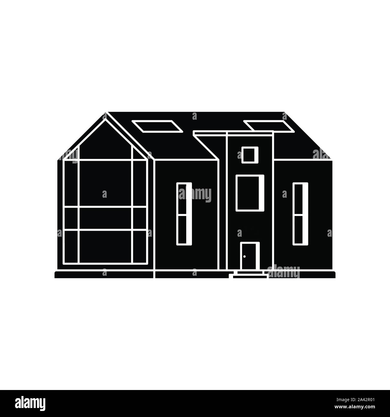 Silhouette of modern cottage with a large panoramic window on a white ...