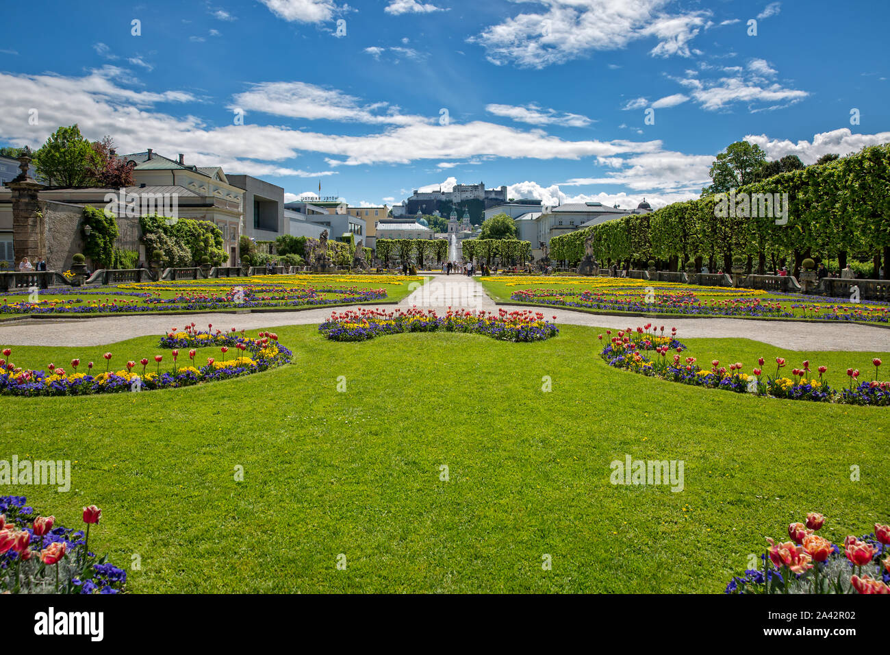 Salzburg, Austria - May 12 2017: Beautiful garden in Schloßpark ...