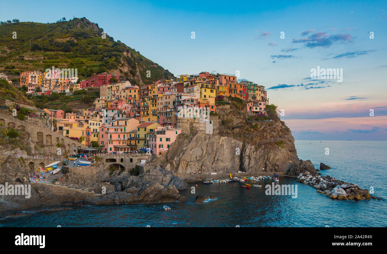 A picture of the colorful houses of Manarola (Cinque Terre Stock Photo ...