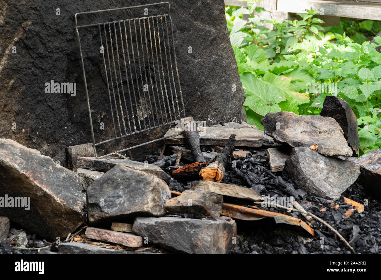 Campfire place in the woods, natural fireplace Stock Photo - Alamy