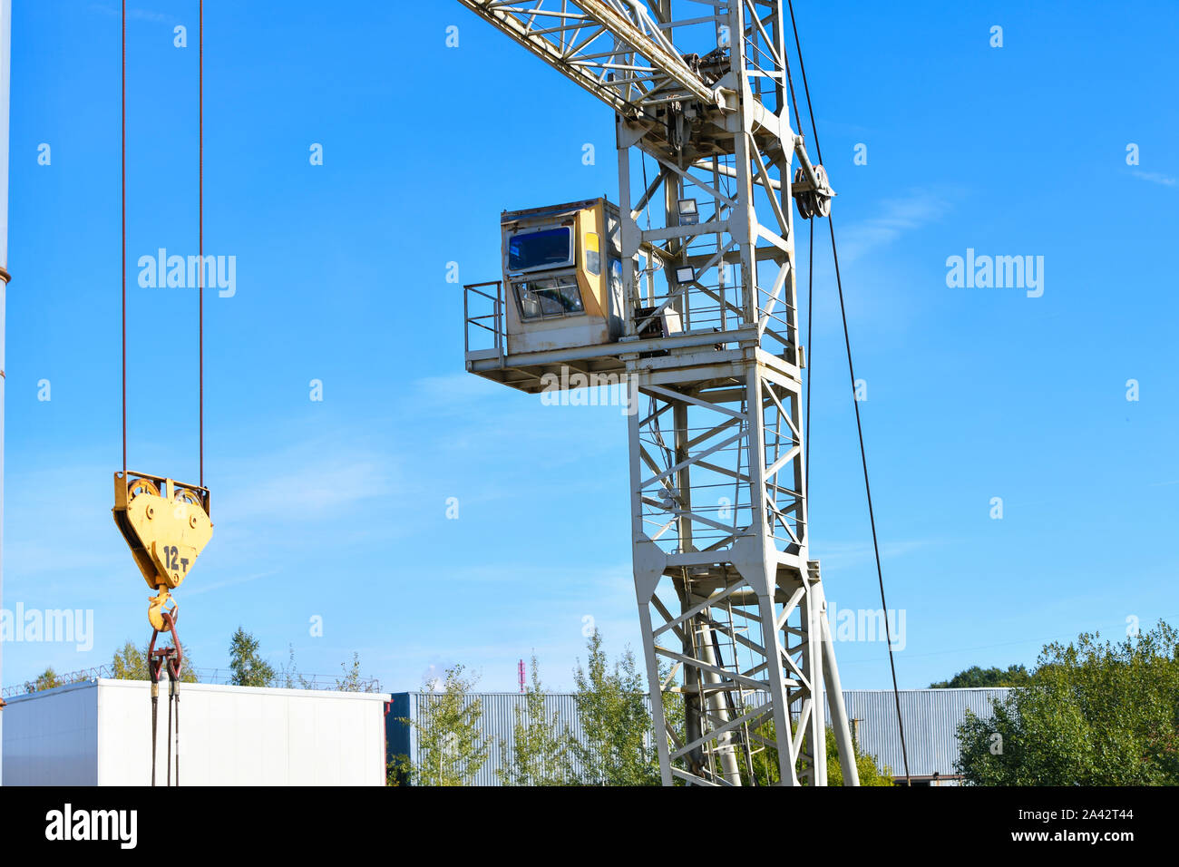Assembly crane. Installation work during the installation of a tower ...