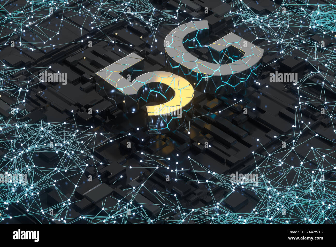 3d rendering, 5g font and circuit background, computer digital drawing ...