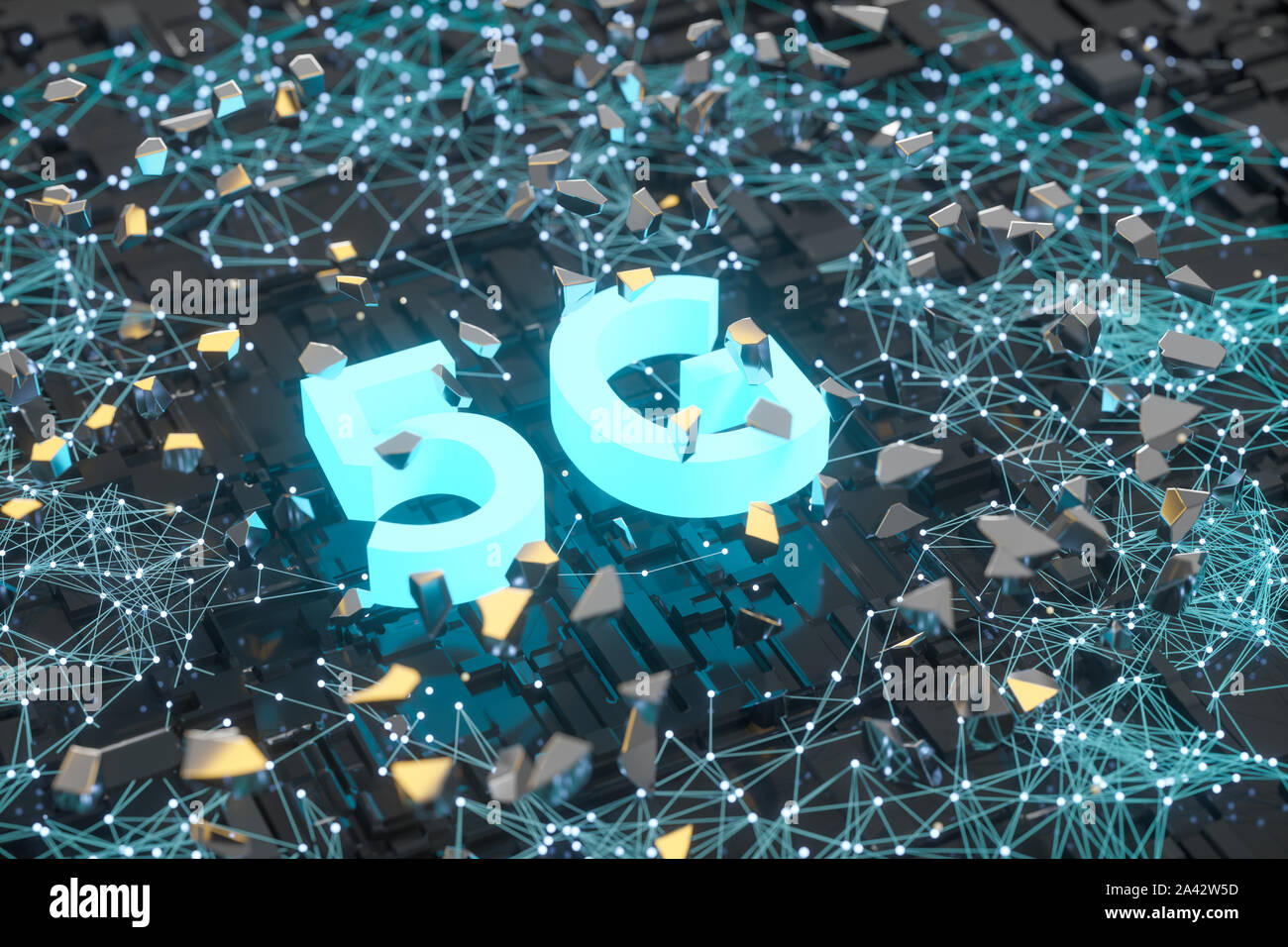 3d rendering, 5g font and circuit background, computer digital drawing ...