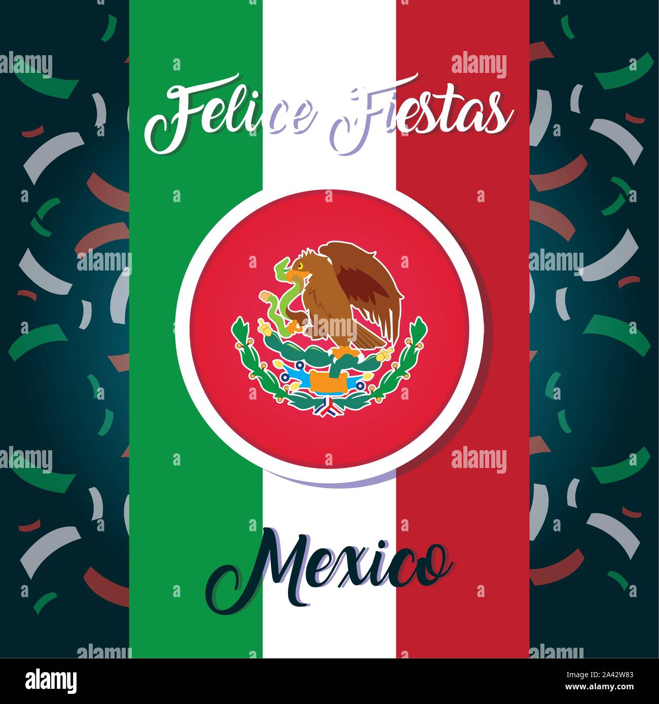 felices fiestas mexico label with Mexican flag vector illustration ...