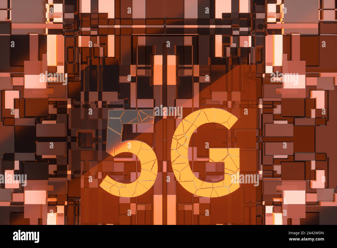 3d rendering, 5g font and circuit background, computer digital drawing ...