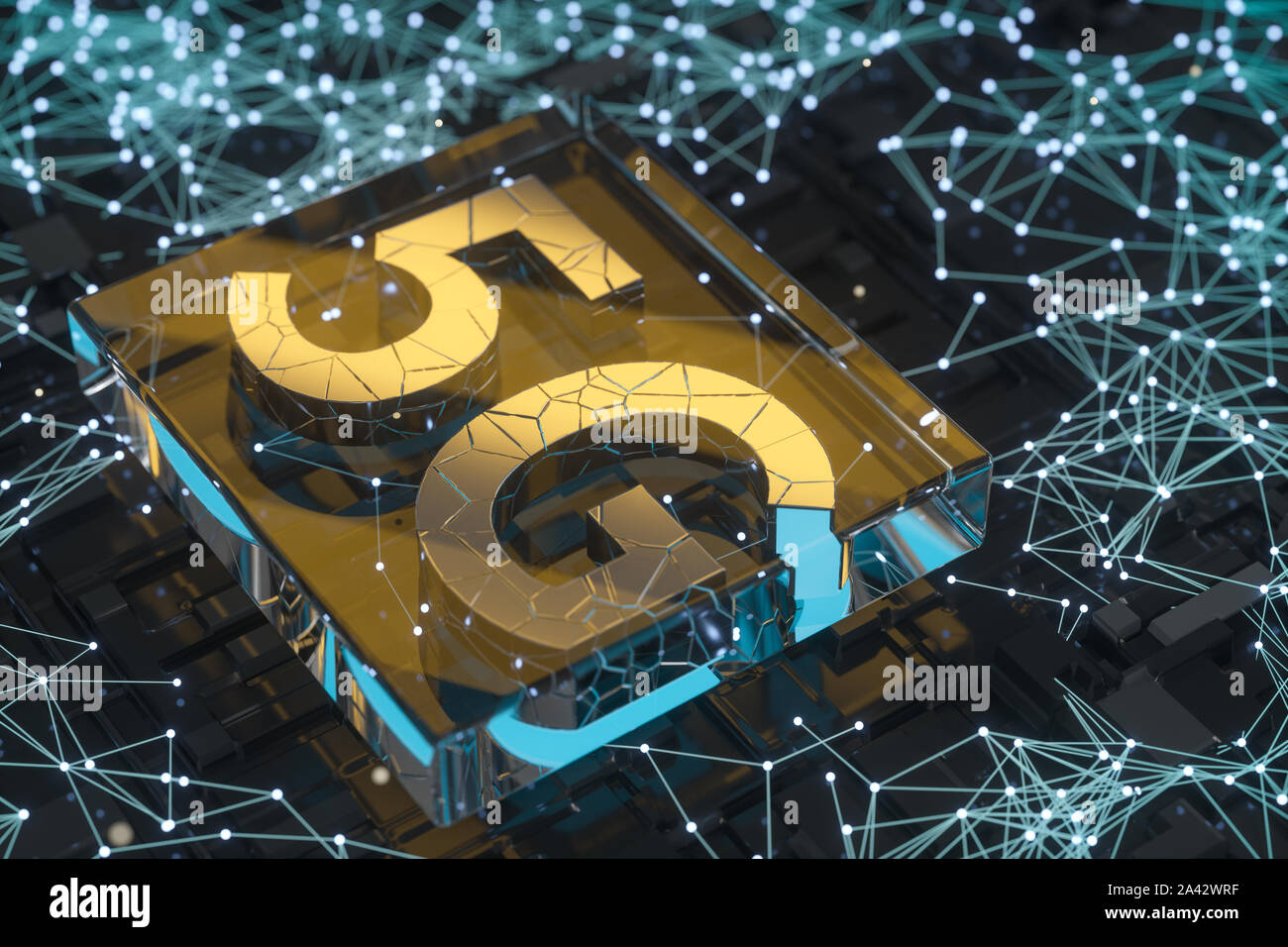 3d rendering, 5g font and circuit background, computer digital drawing ...
