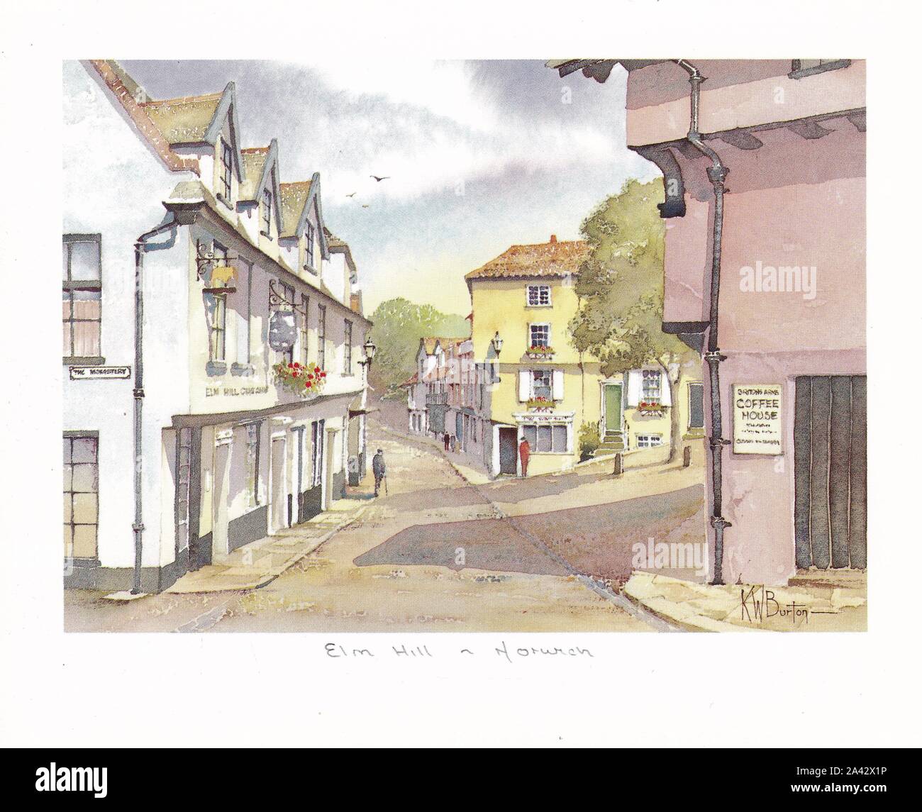 Watercolour Painting by K. W. Burton of Elm Hill, Norwich Stock Photo ...
