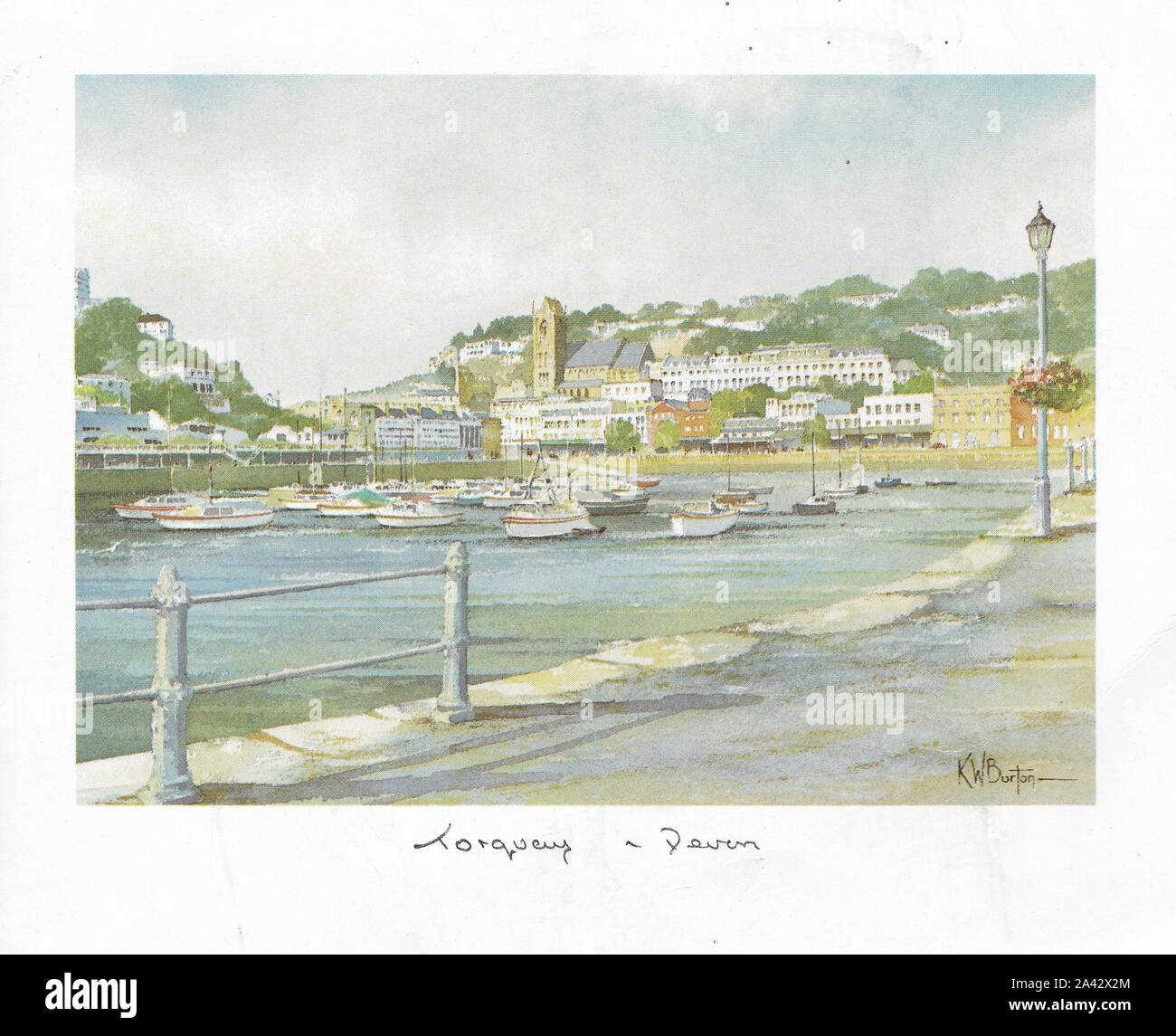 Watercolour Painting by K. W. Burton of Torquay (Torquey), Devon Stock ...