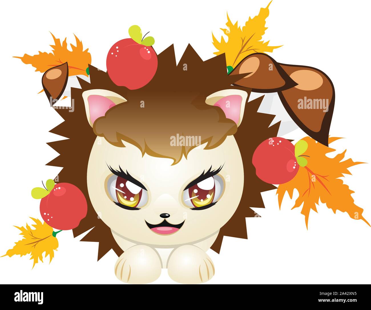Cute cartoon hedgehog with maple autumn leaves and food Stock Vector ...