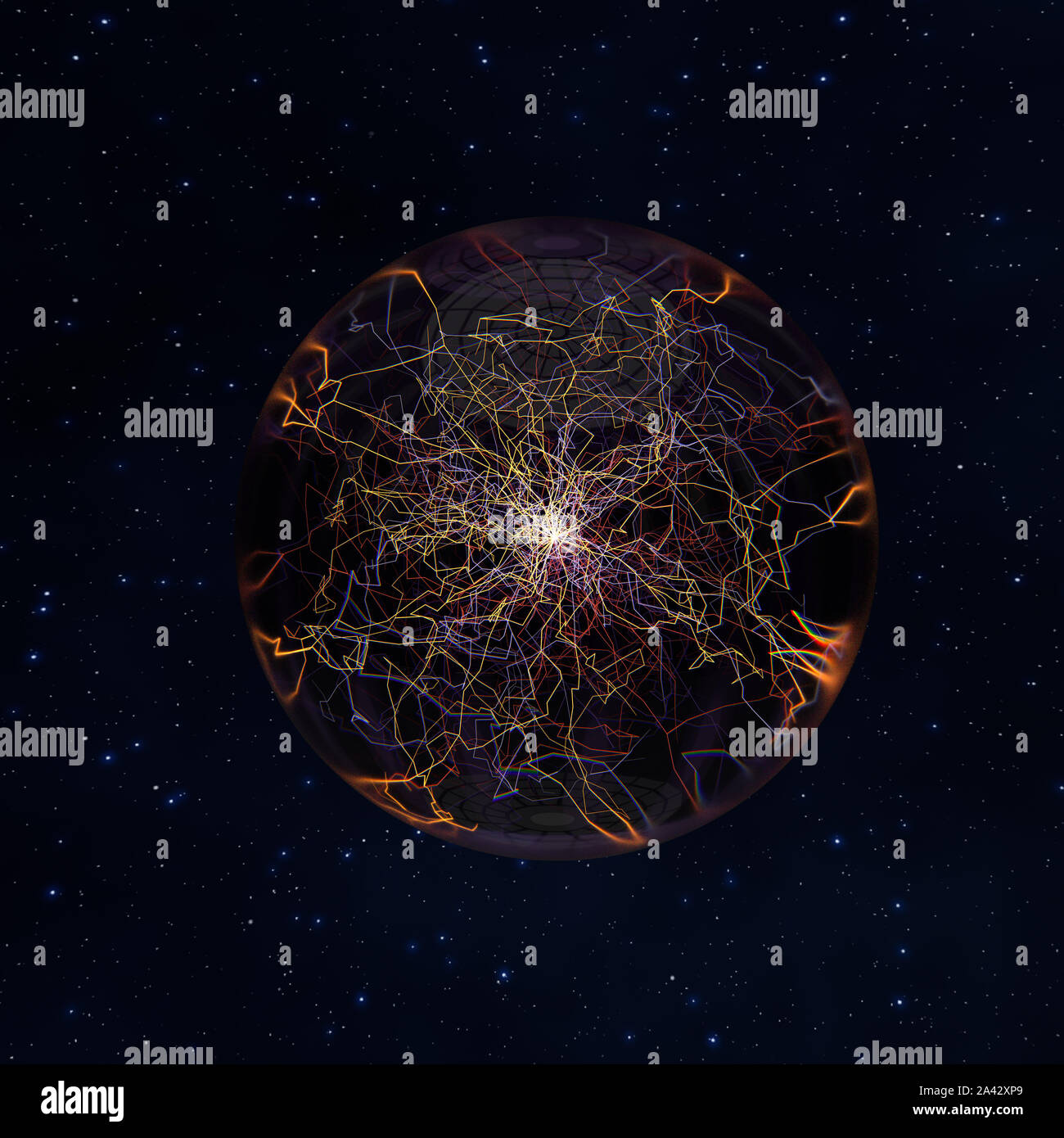 Power electrical energy and lightning spark, 3d rendering. Computer ...