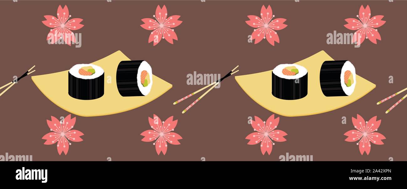 Cute japanese food inspired seamless horizontal border pattern ...