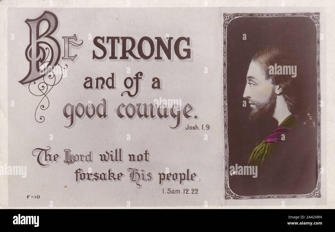 Colour postcard of Bible Verses - 'Be Strong and of a Good Courage ...