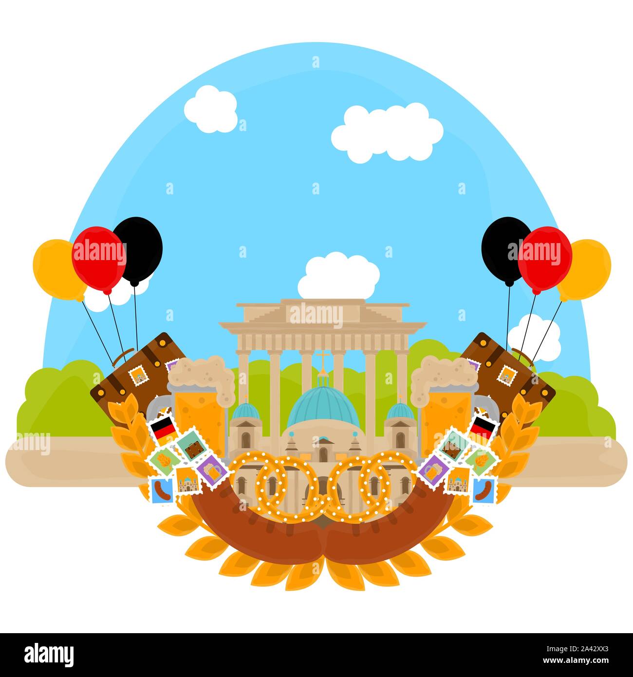 View of traditional german objects with famous buildings. Travel to ...