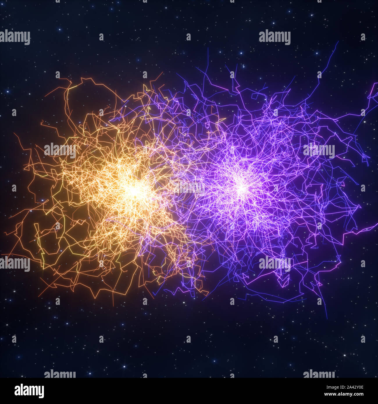 Power electrical energy and lightning spark, 3d rendering. Computer ...