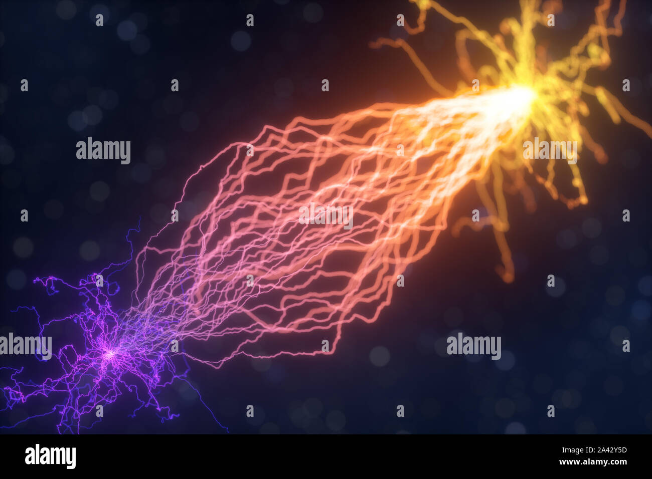Power electrical energy and lightning spark, 3d rendering. Computer ...