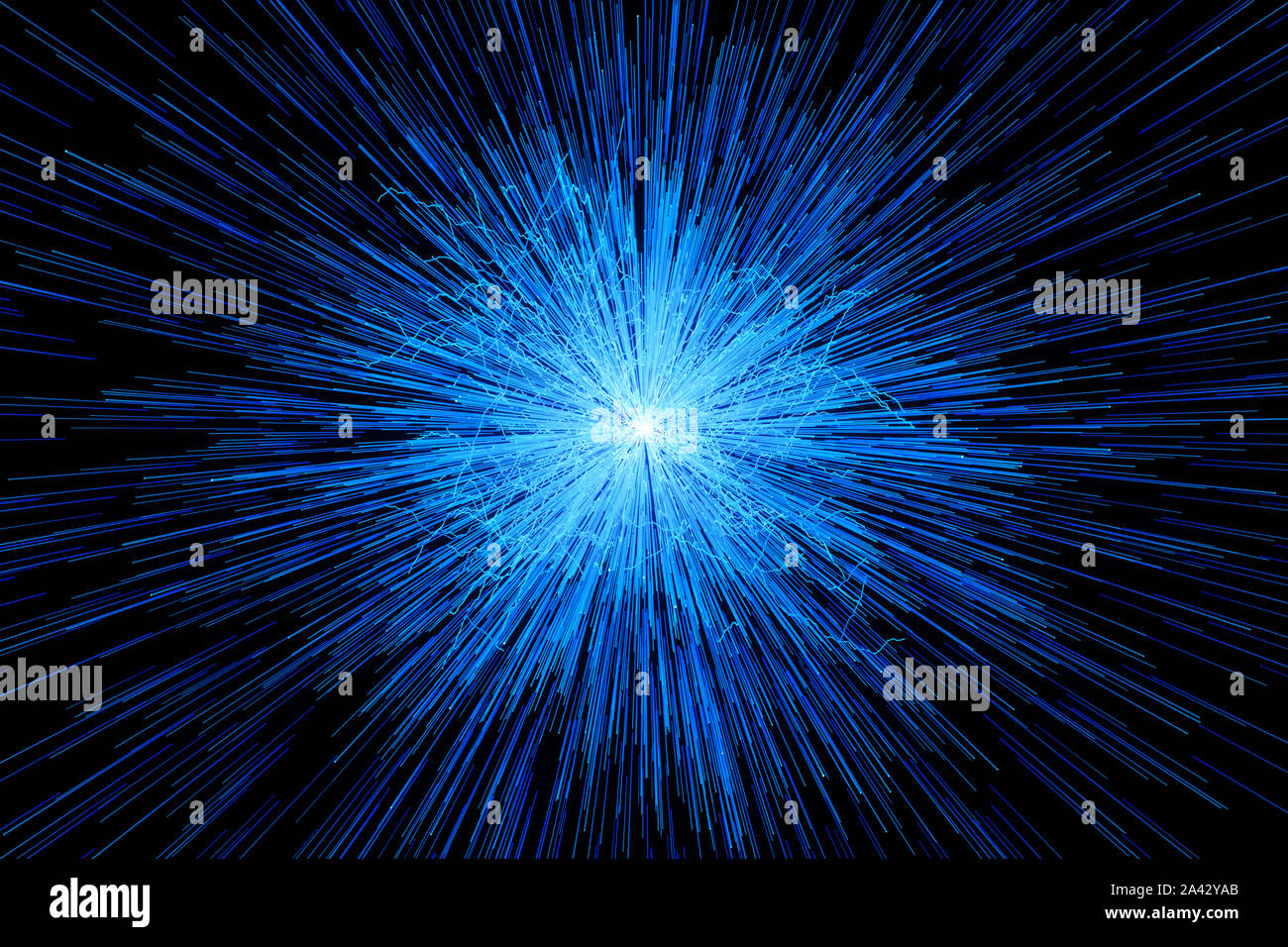 Blue glowing radial lines, magical lines, 3d rendering. Computer ...