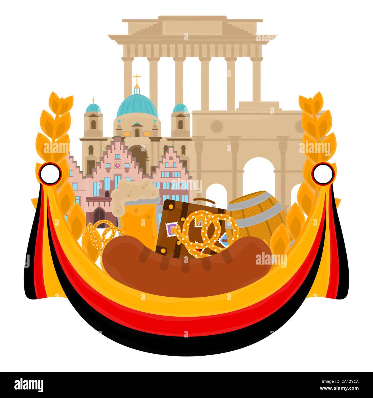 View of traditional german objects with famous buildings. Travel to ...