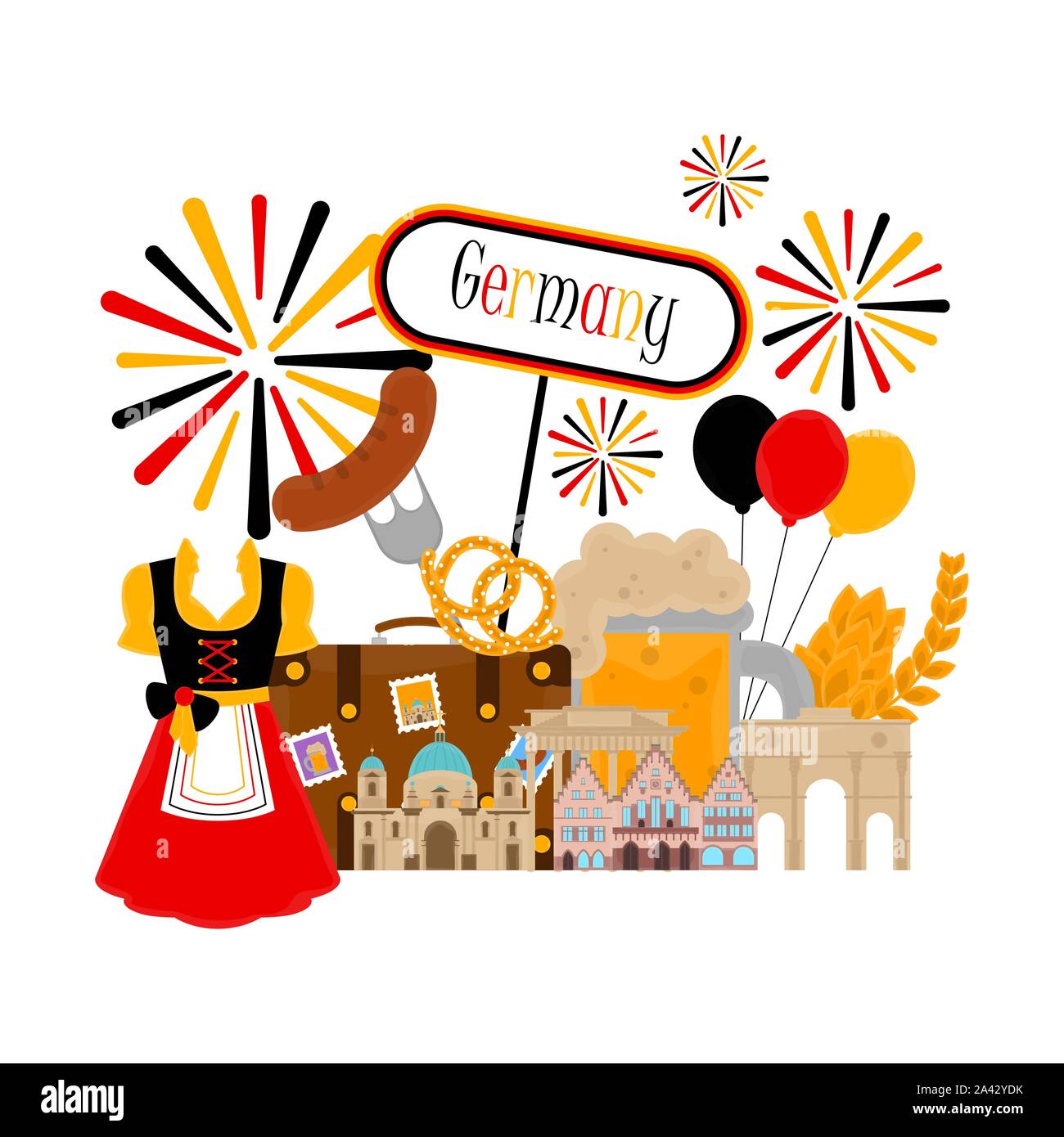 View of traditional german objects with famous buildings. Travel to ...