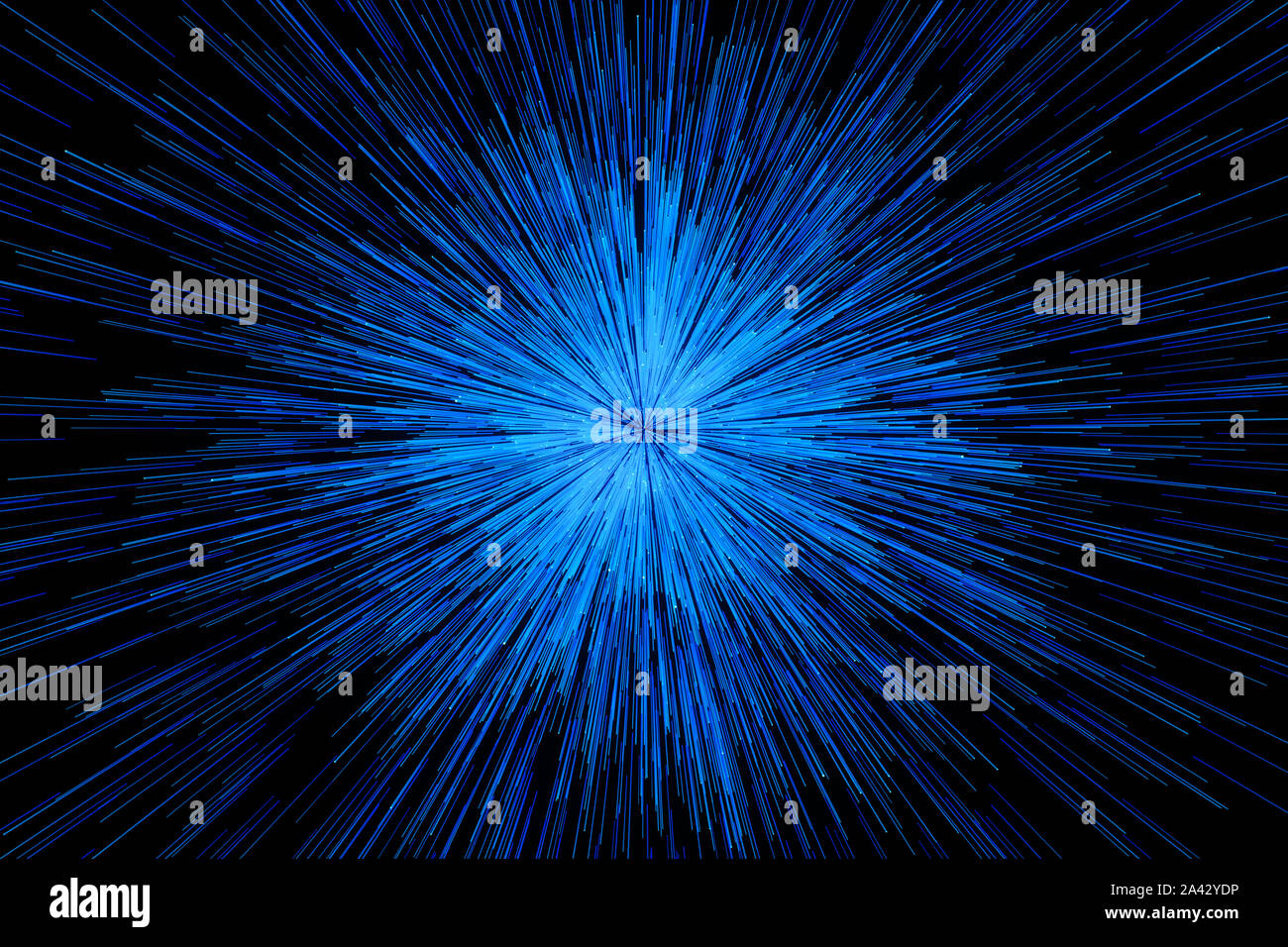 Blue glowing radial lines, magical lines, 3d rendering. Computer ...